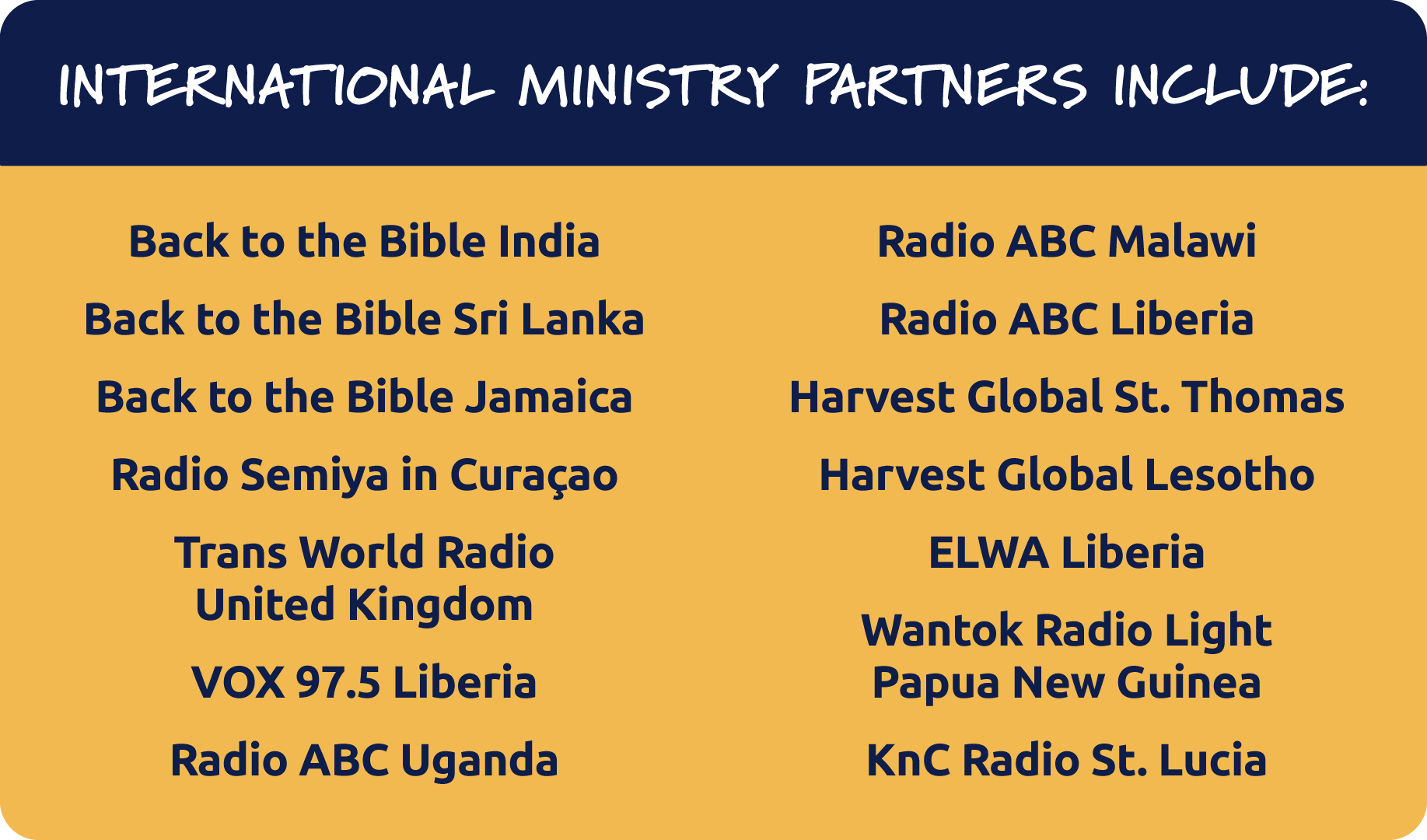 International Efforts | Back to the Bible Canada